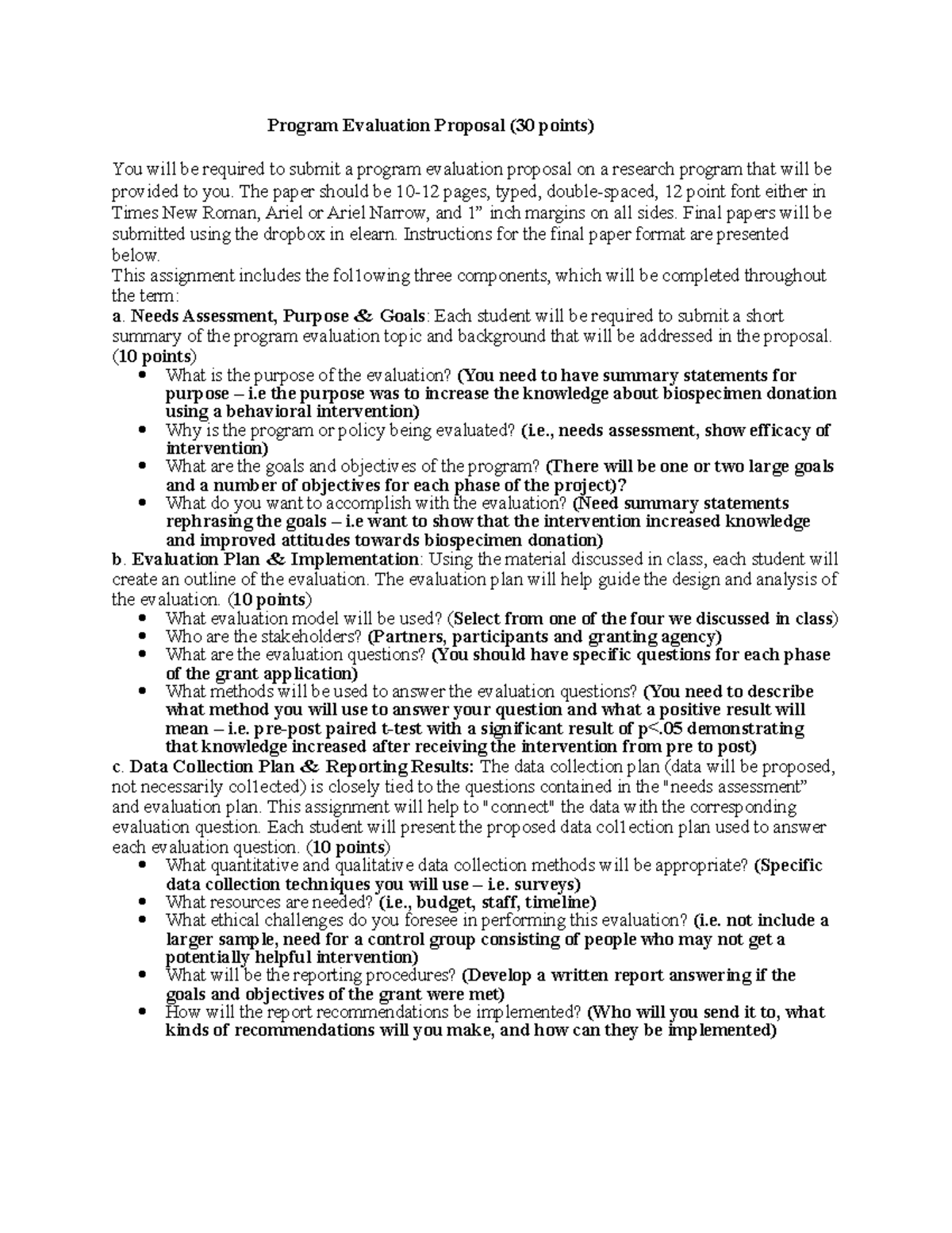 Program Evaluation Proposal Instructions - Program Evaluation Proposal ...