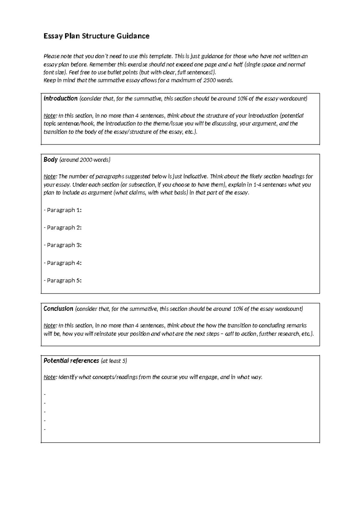 Essay Plan Structure Guidance - Essay Plan Structure Guidance Please ...