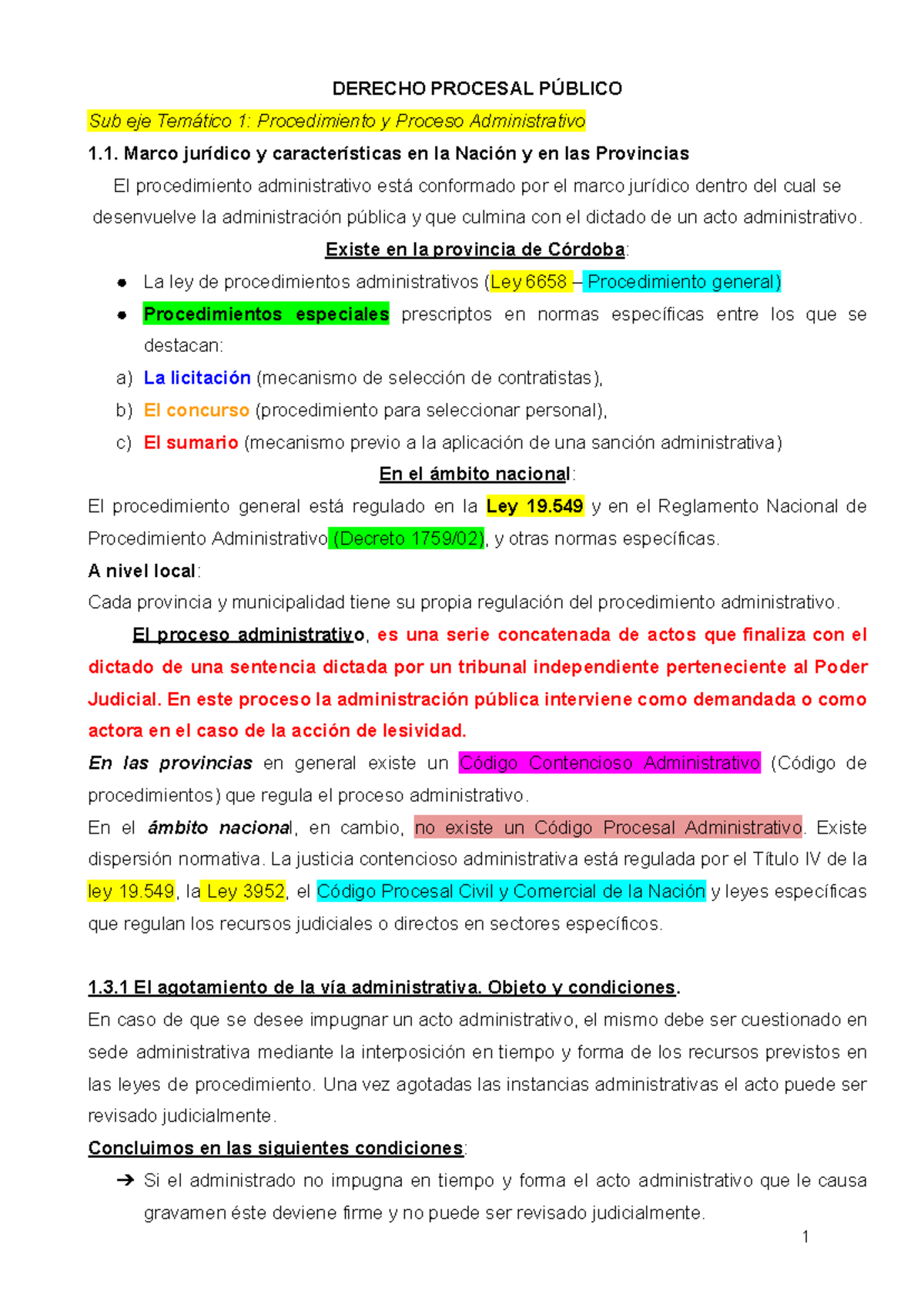 Derecho Procesal Público - DERECHO PROCESAL PÚBLICO Sub eje Temático 1: Procedimiento y Proceso ...