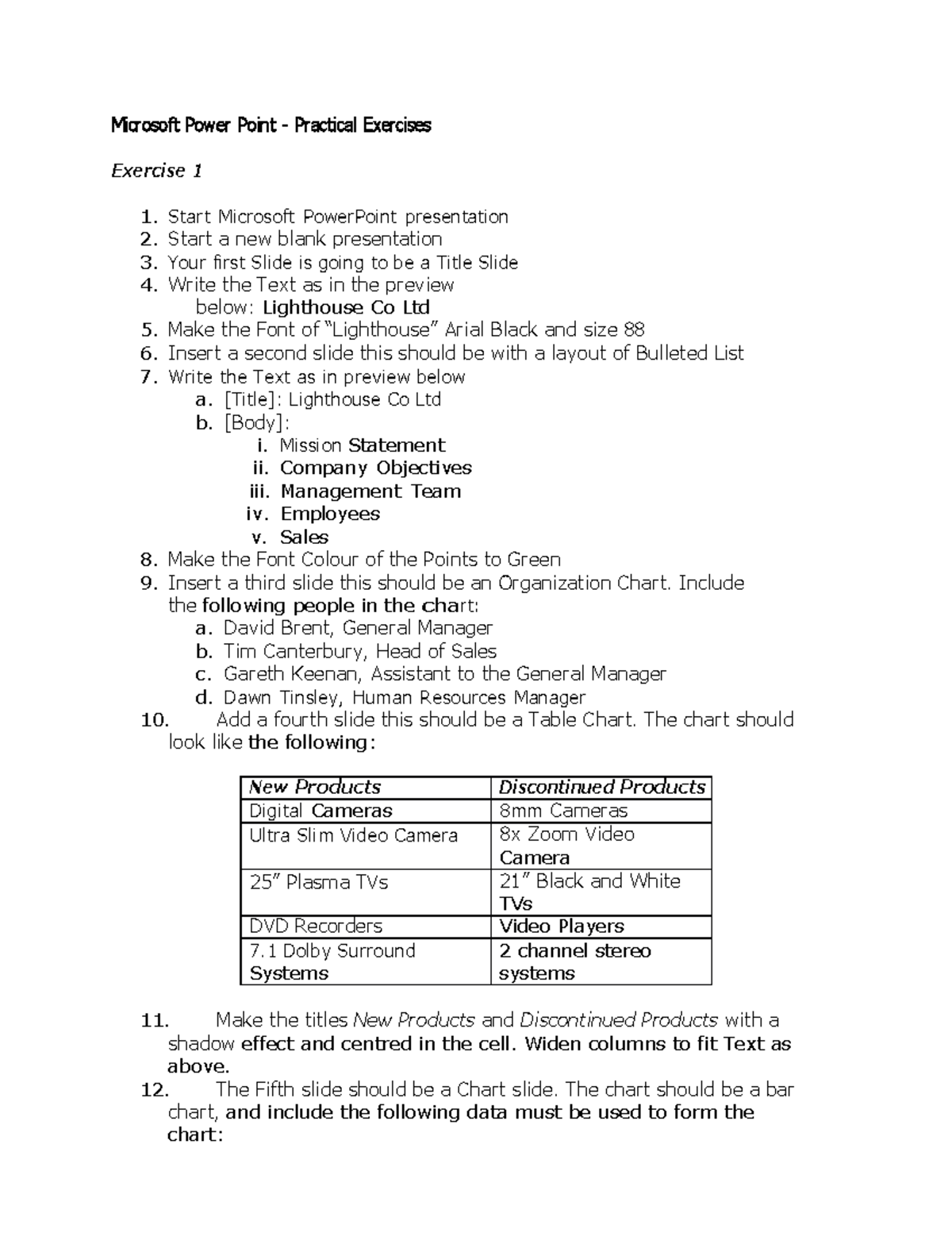 Word Practical Exercise Microsoft Power Point Practical Exercises Exercise 1 Start Microsoft