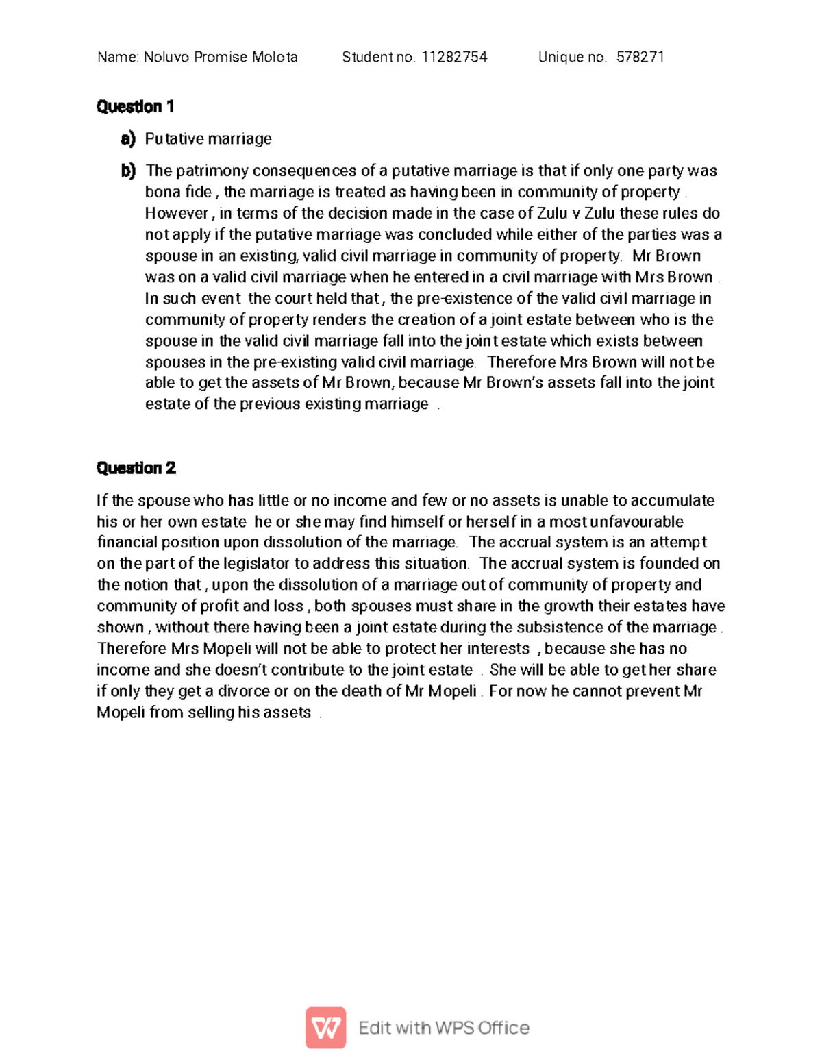 PVL2601 A02 - Assignment 2 - Name: Noluvo Promise Molota Student no. 11282754 Unique no. 578271 ...