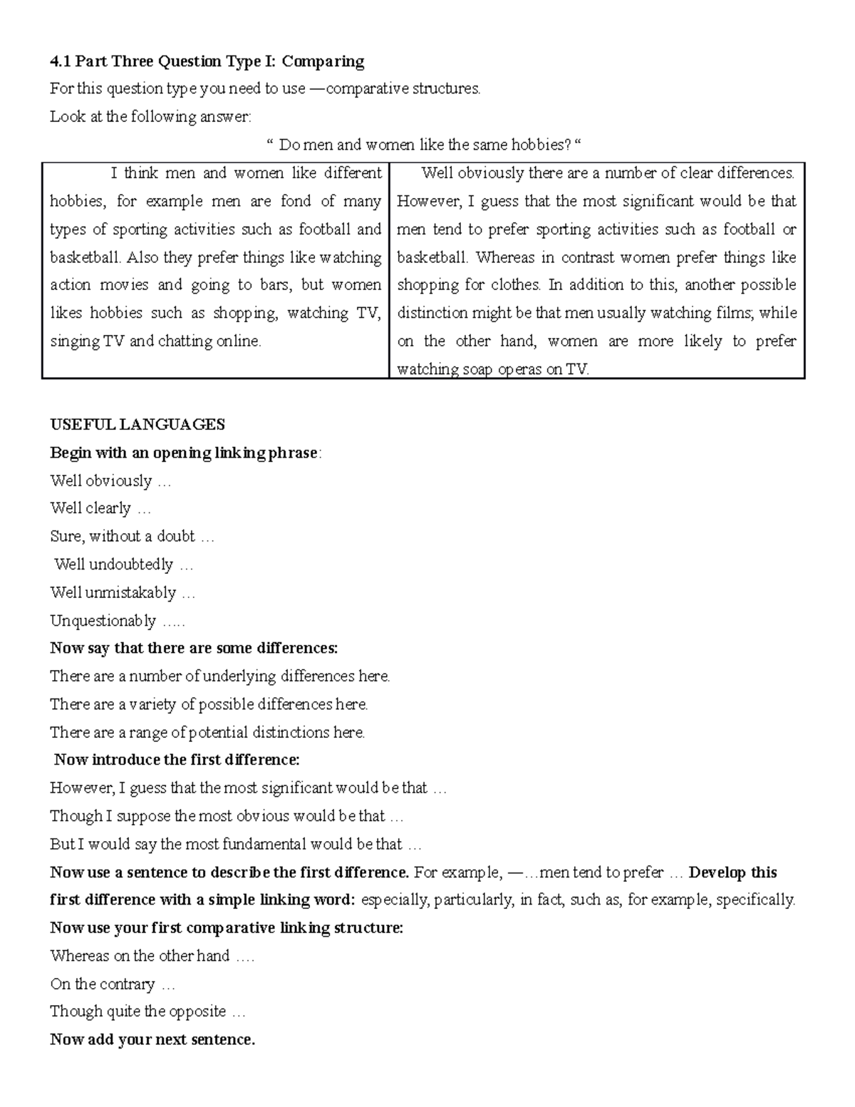 Speaking PART III Comparing - 4 Part Three Question Type I: Comparing ...