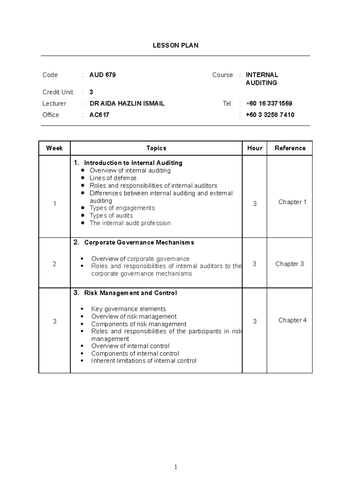 Lesson PLAN OCT 2022 - MAC 2023 - LESSON PLAN Code : AUD 679 Course ...