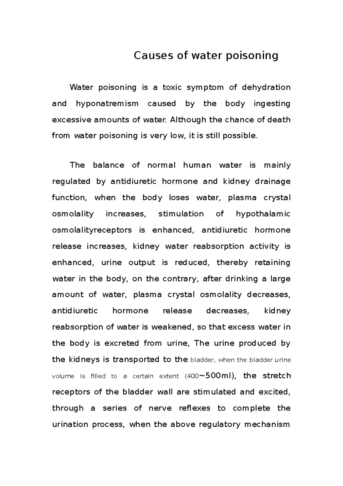Causes of water poisoning NURS222 - Causes of water poisoning Water ...