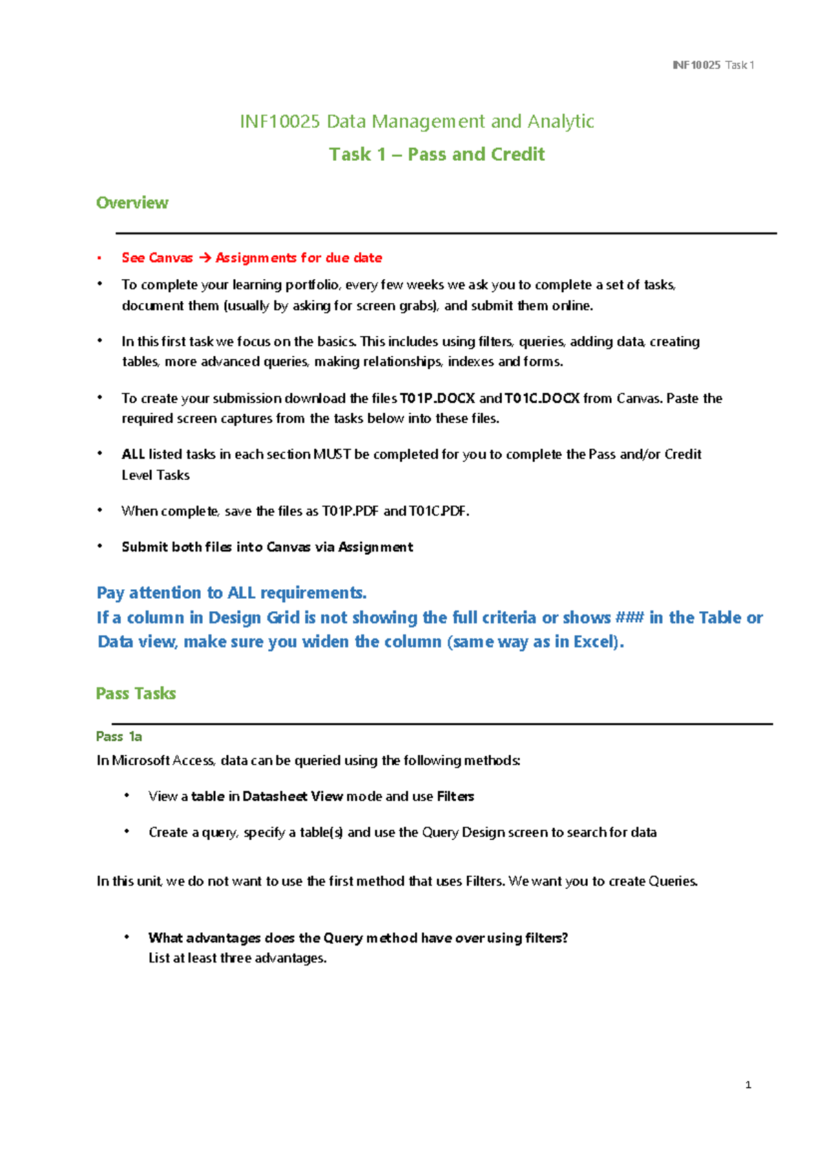 INF10025 Tasks 01 - You may use youtube videos for getting additional knowledge. - INF10025 Data ...