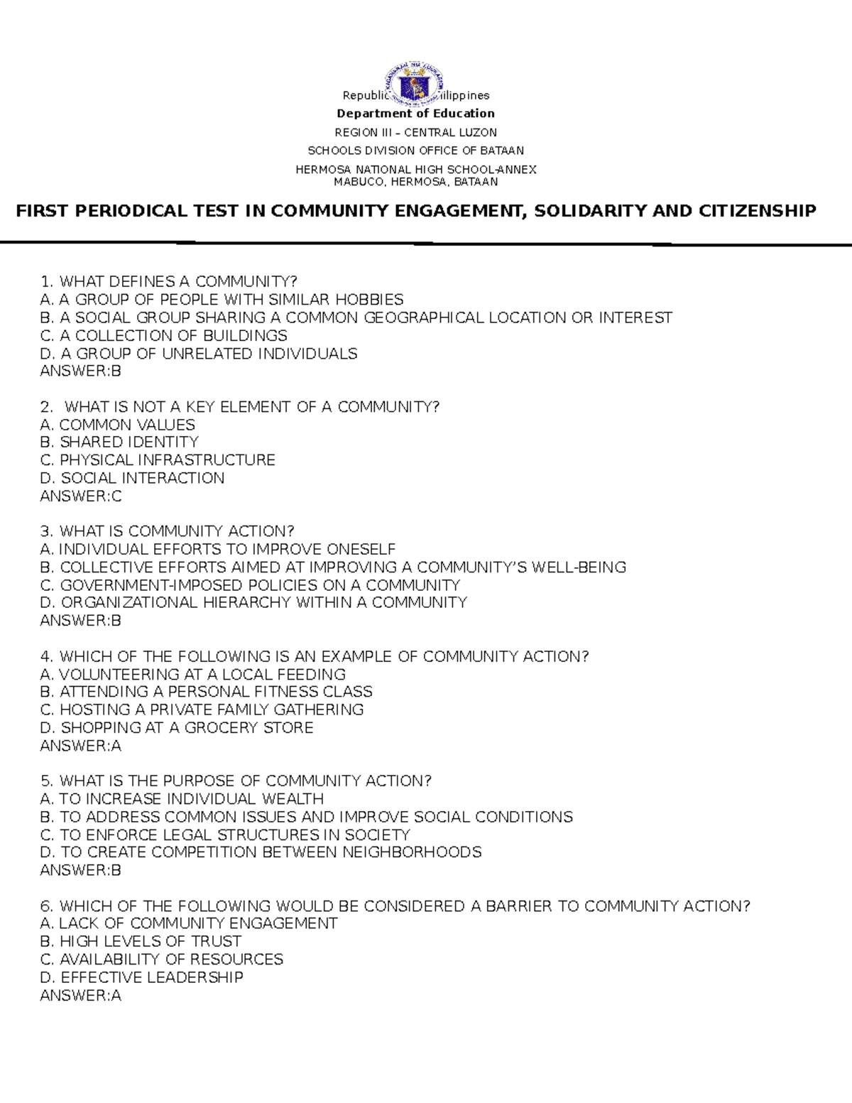 1ST Periodical TEST IN CESC - Department of Education REGION III ...