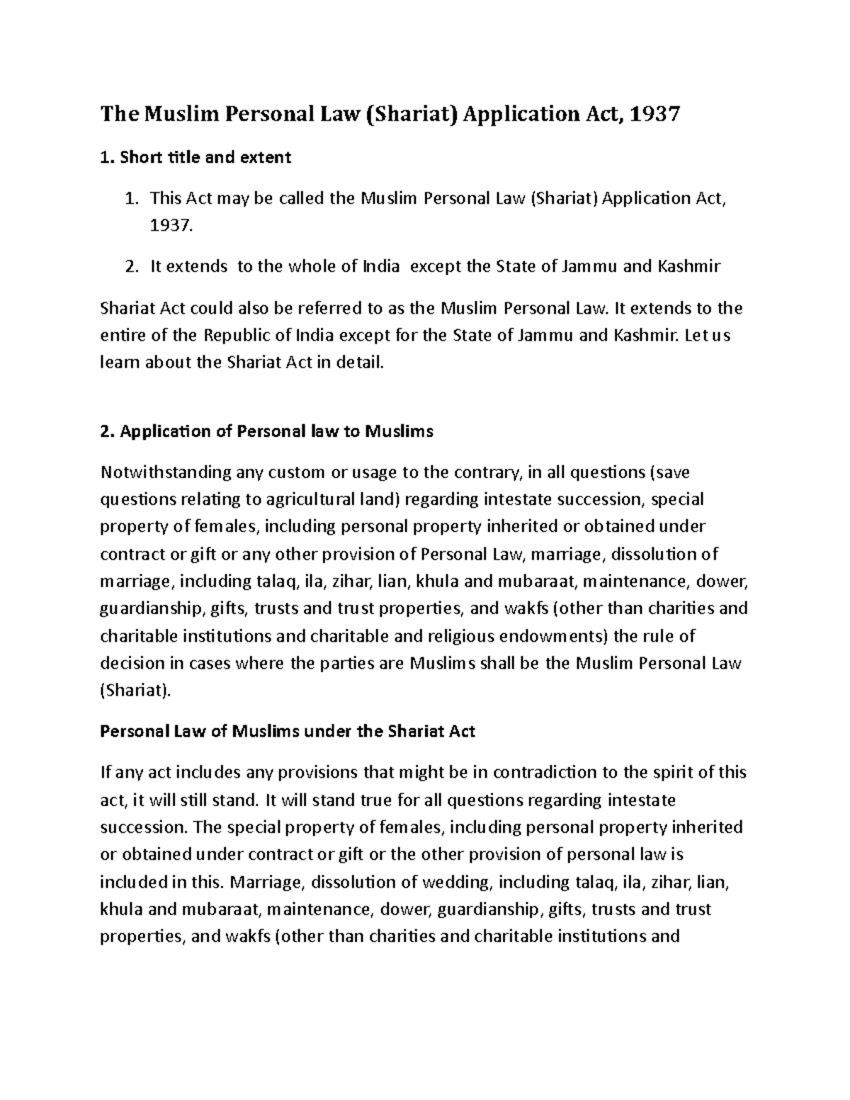 Applicability of shariat act in India - The Muslim Personal Law ...