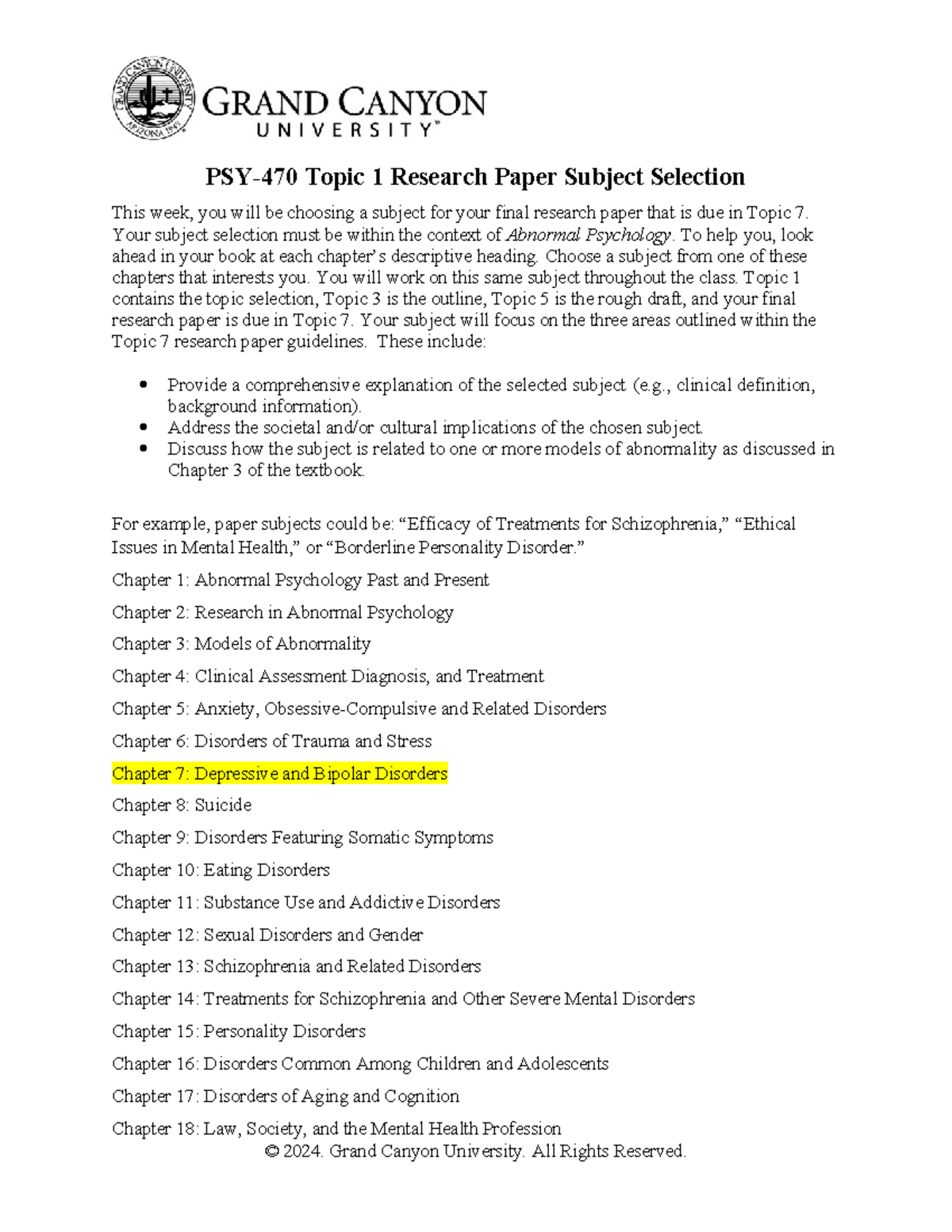 Subject Selection - Coursework - PSY-470 Topic 1 Research Paper Subject ...