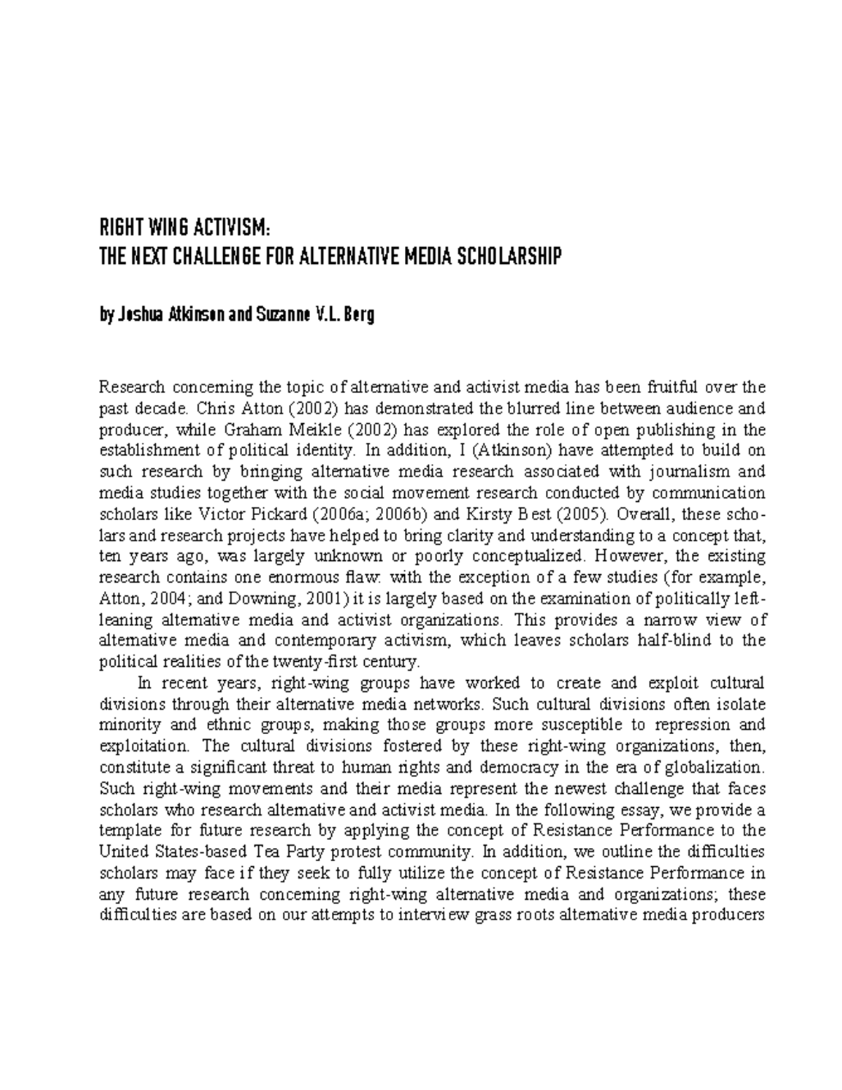 Atkinson Berg Right Wing Activism - RIGHT WING ACTIVISM: THE NEXT ...