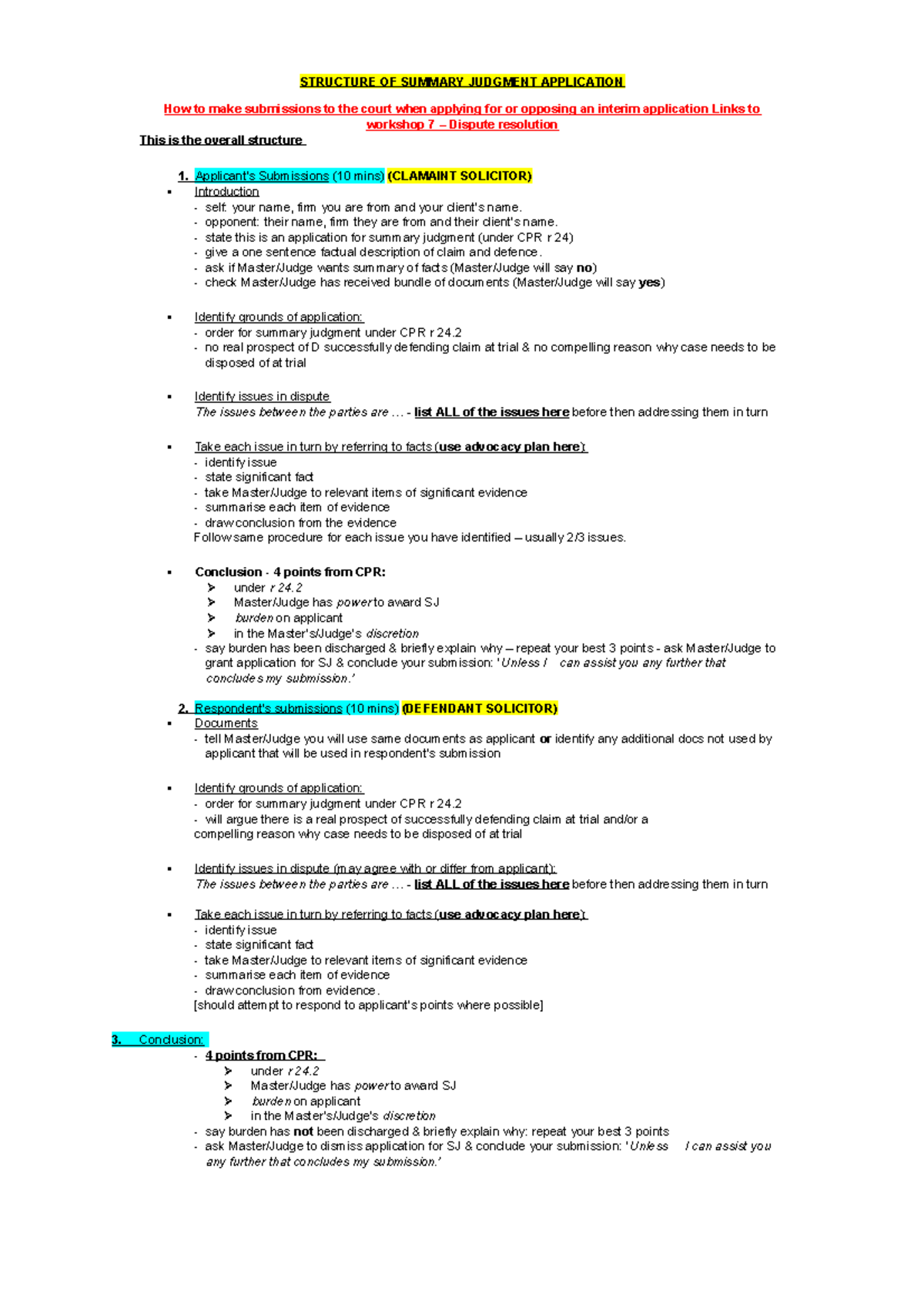 Structure Summary Judgment - STRUCTURE OF SUMMARY JUDGMENT APPLICATION ...