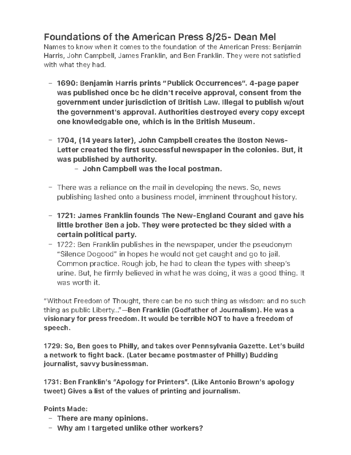 Foundations of the American Press 8:25- Dean Mel ...