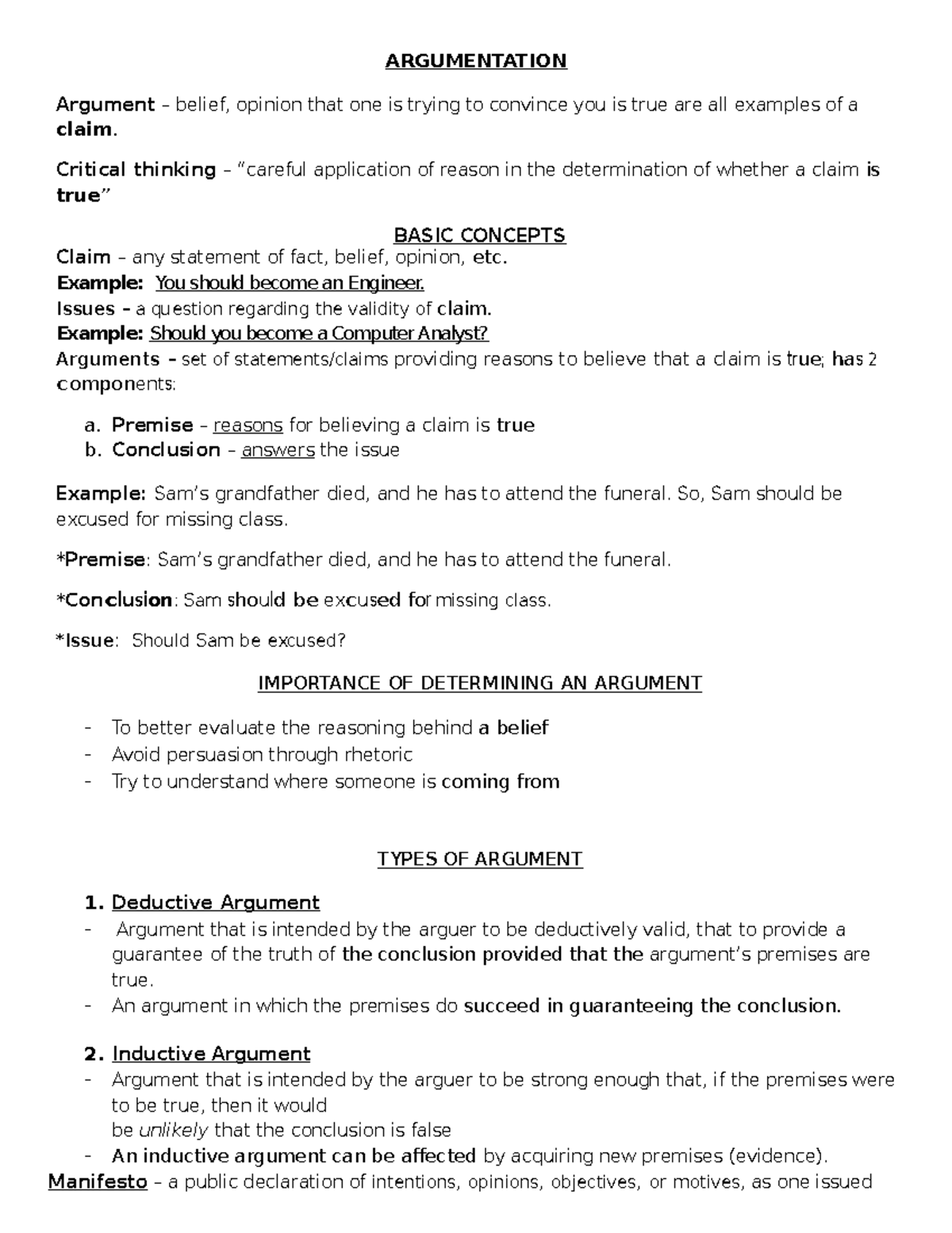 Basic Concepts and Different types of Arugments - ARGUMENTATION ...