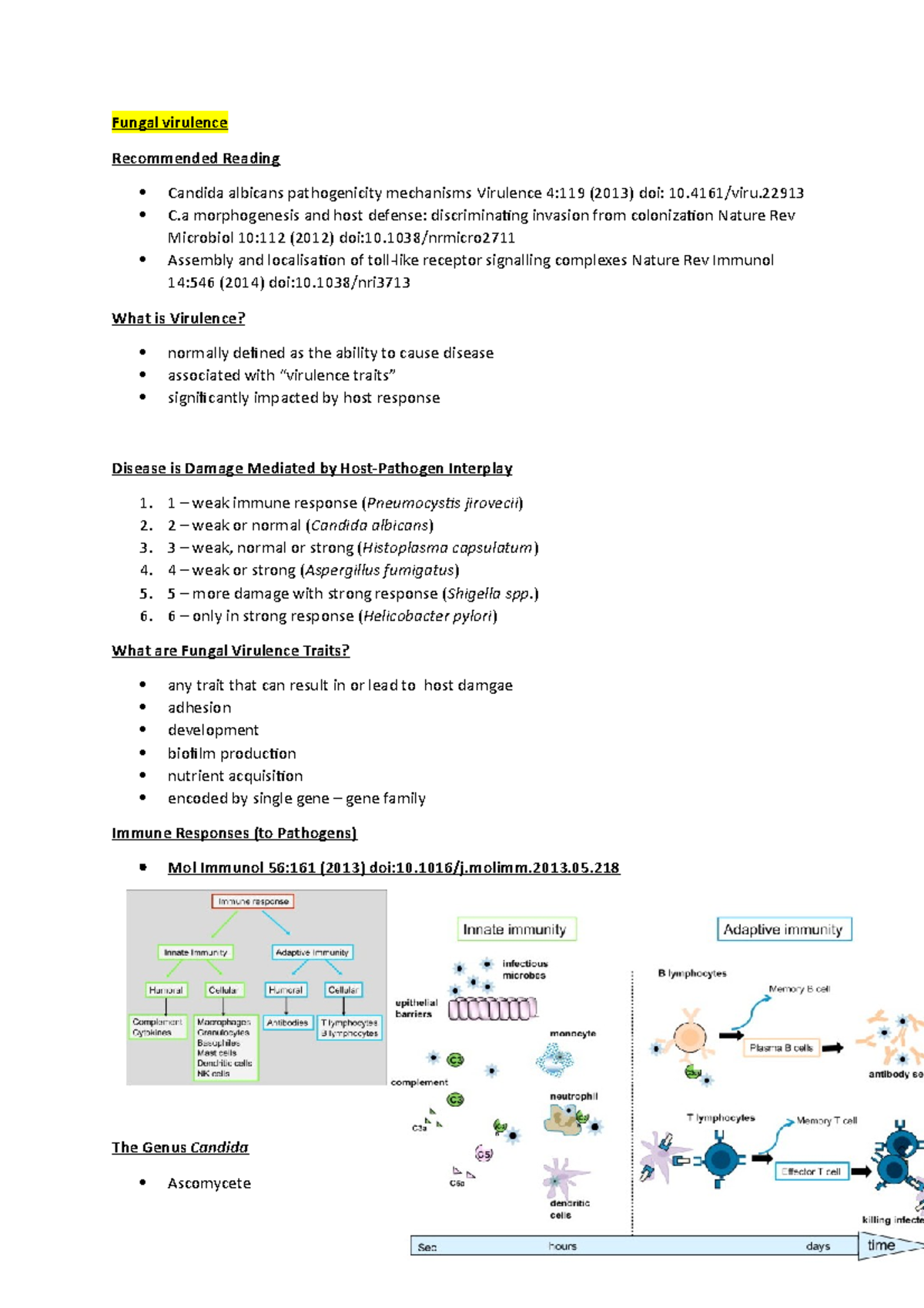 Fungal virulence - Summary Molecular Mircobiology - Fungal virulence ...