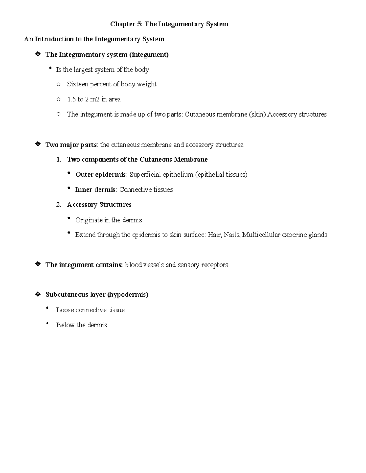 Chap 5 note - Chap 5 note - Chapter 5: The Integumentary System An ...