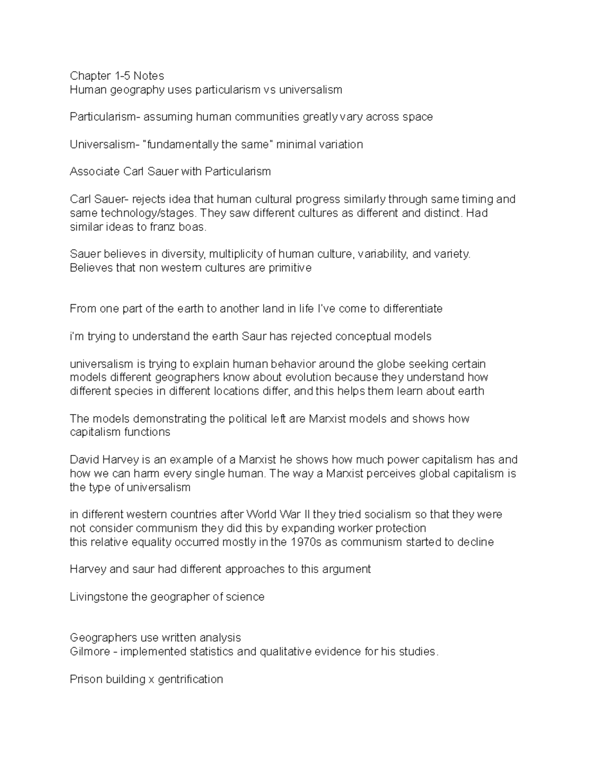 GEOG 101 Notes full year - Chapter 1-5 Notes Human geography uses ...