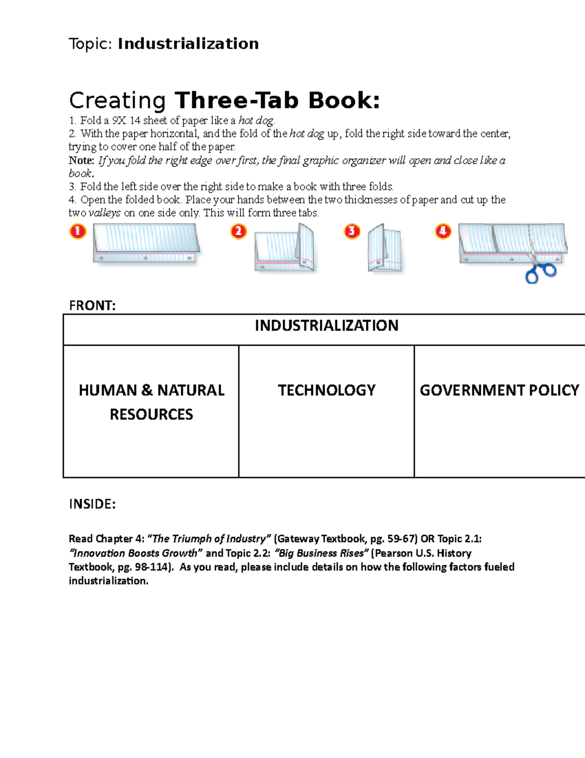 Day 1- Industrialization -Three Tab Book Instructions - Topic ...