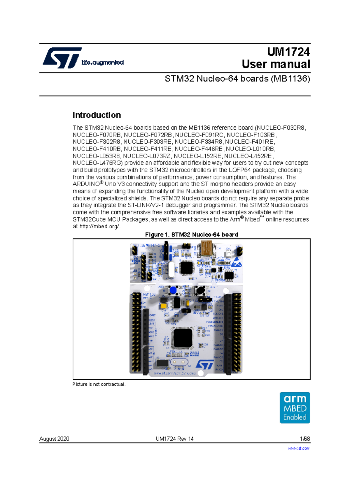 Um1724 stm32 nucleo 64 boards mb1136 stmicroelectronics - August 2020 ...