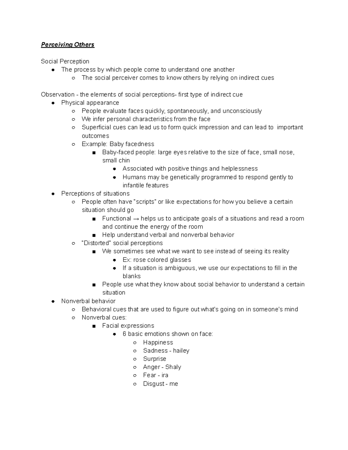 Chapter 4 Social Psych - Lecture notes 5 - Perceiving Others Social ...