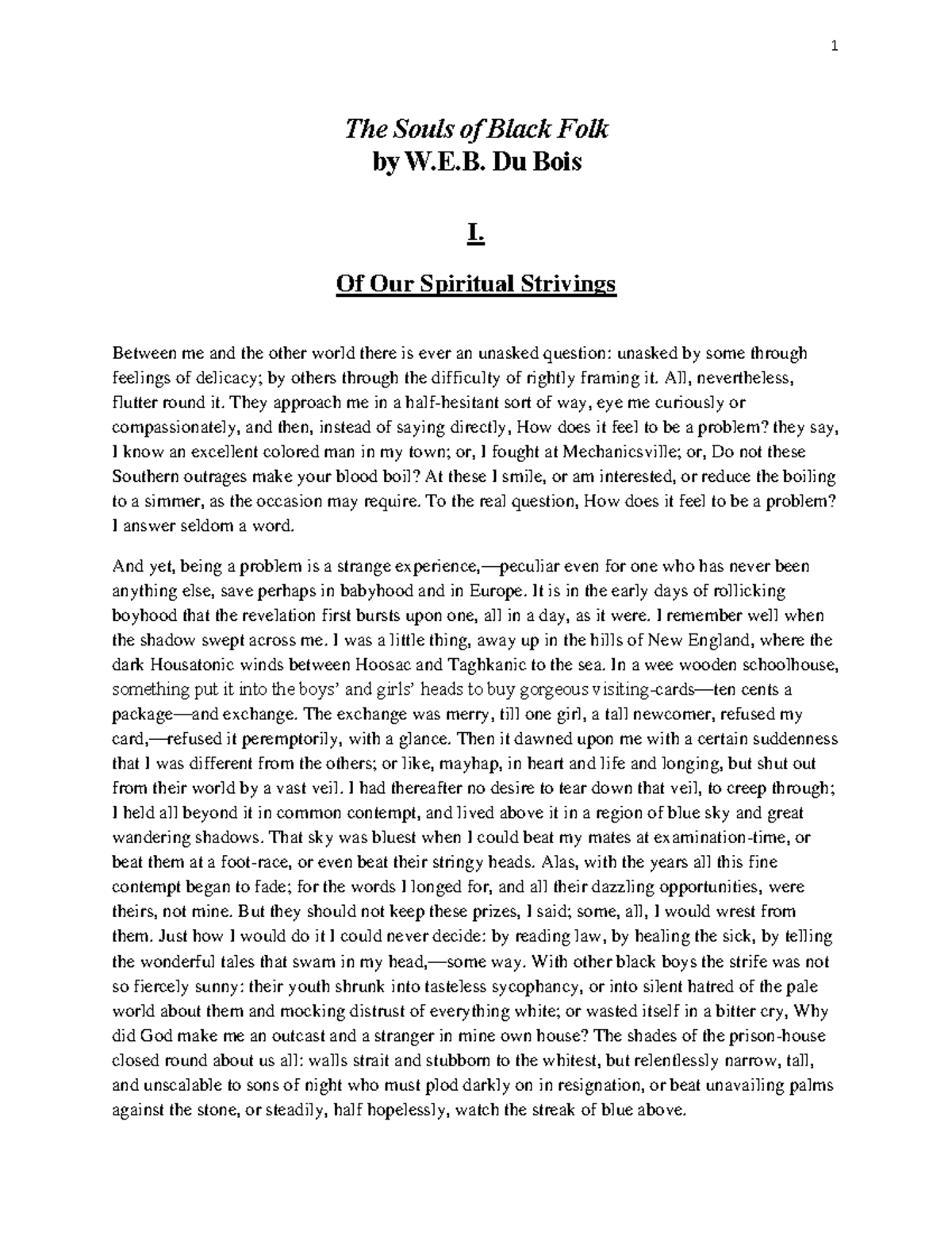 Reading 1.6- Du Bois, Souls of Black Folk - The Souls of Black Folk by ...