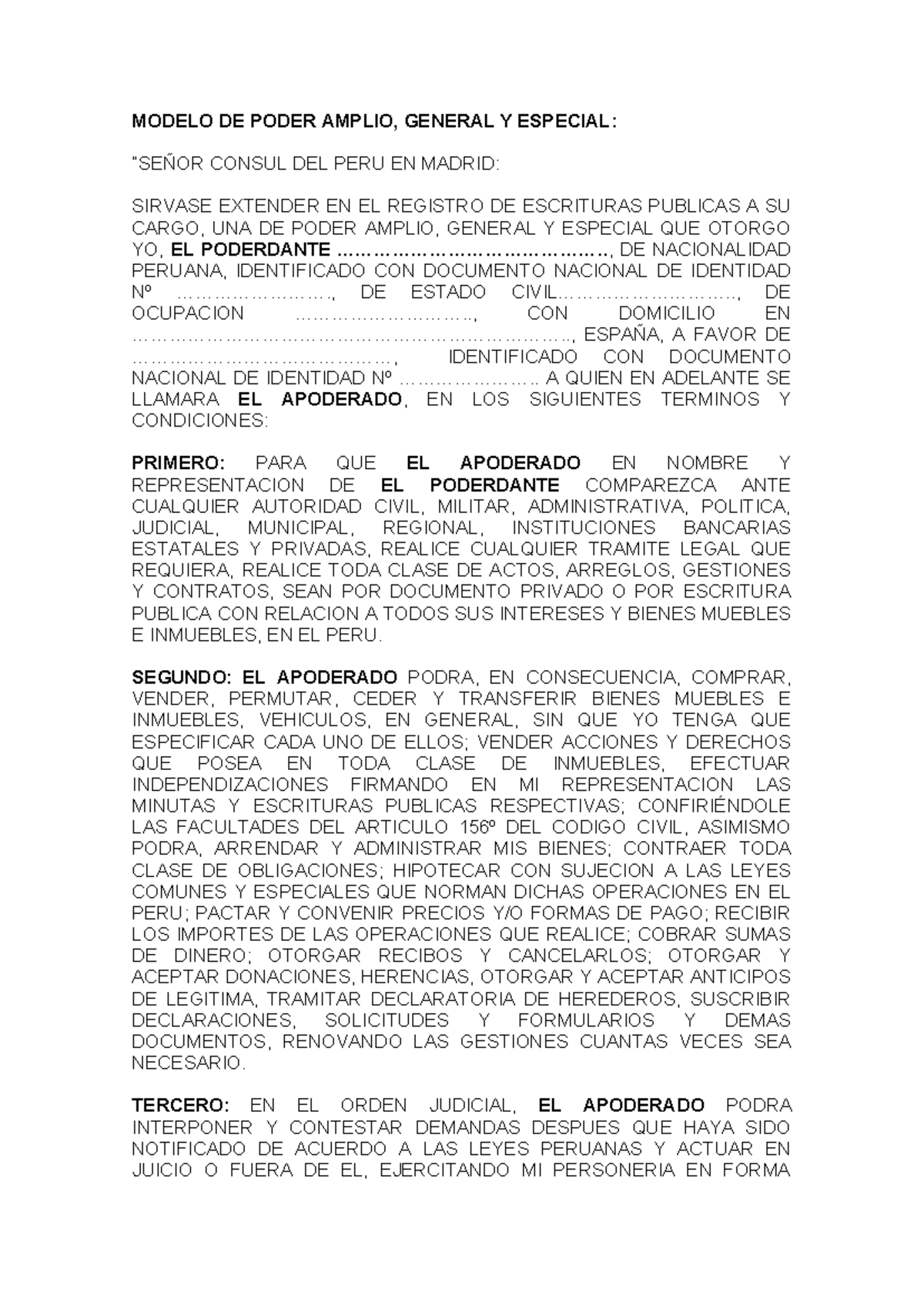 MOD Poder Amplio General Y Especial - MODELO DE PODER AMPLIO, GENERAL Y ...