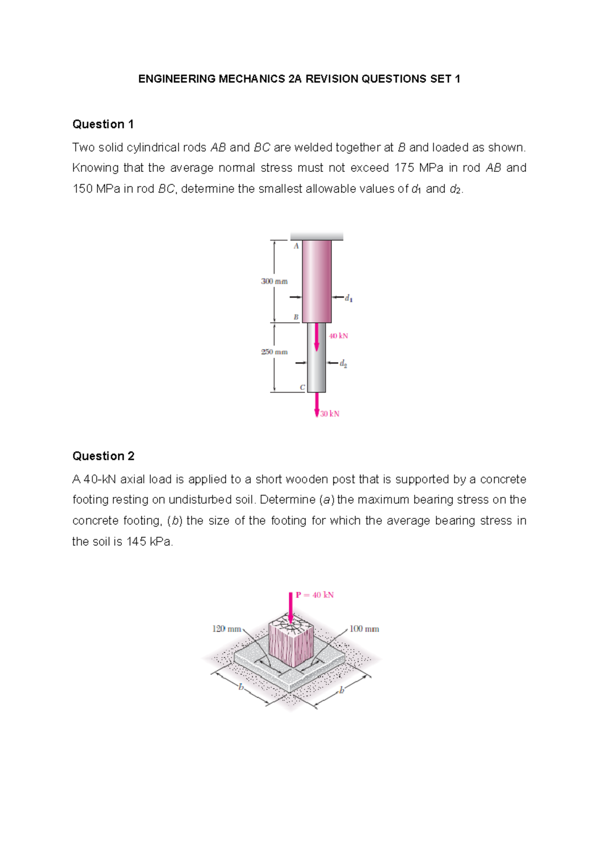 Revision Questions Engineering Mechanics 2A SET 1 - ENGINEERING ...