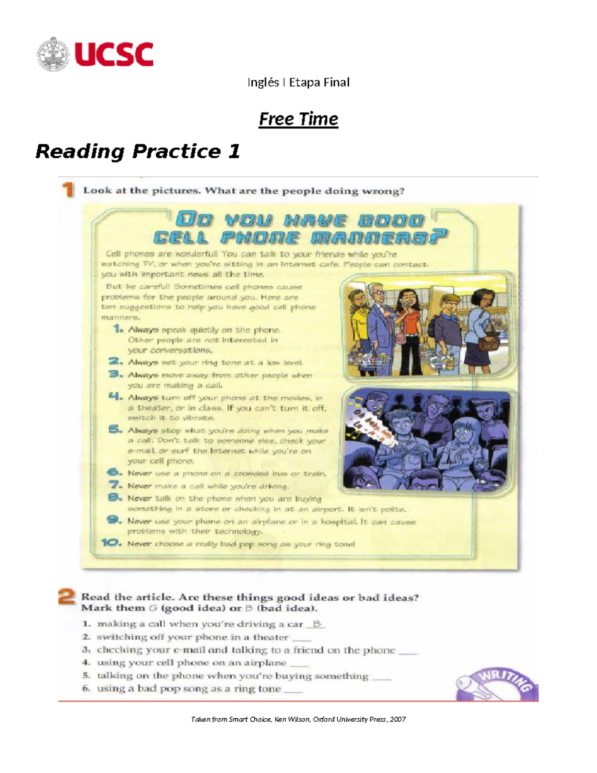Free Time Reading Practice 1 - Ingles II - Inglés I Etapa Final Free ...