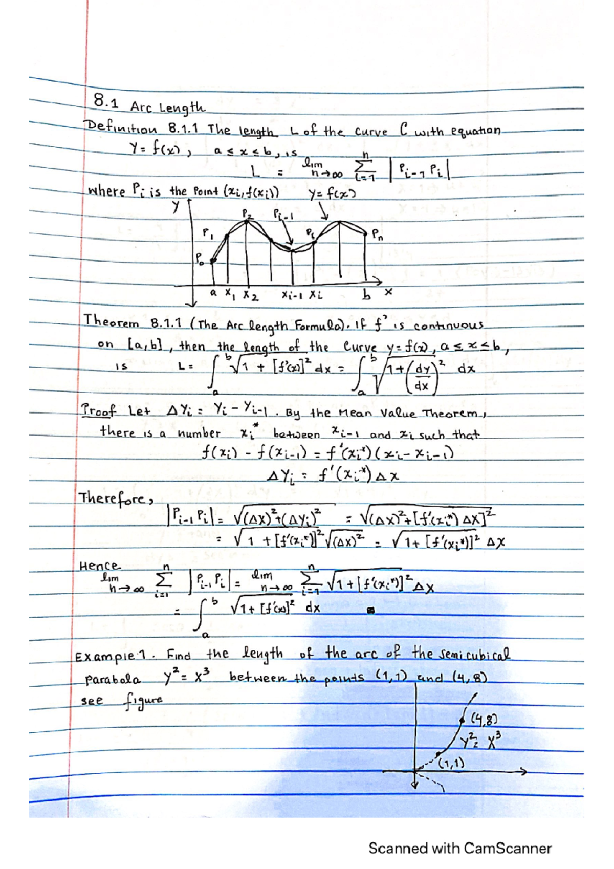 8.1 Arc Length - Lecture notes 12 - 8 Arc Length Definition 8.1 The ...