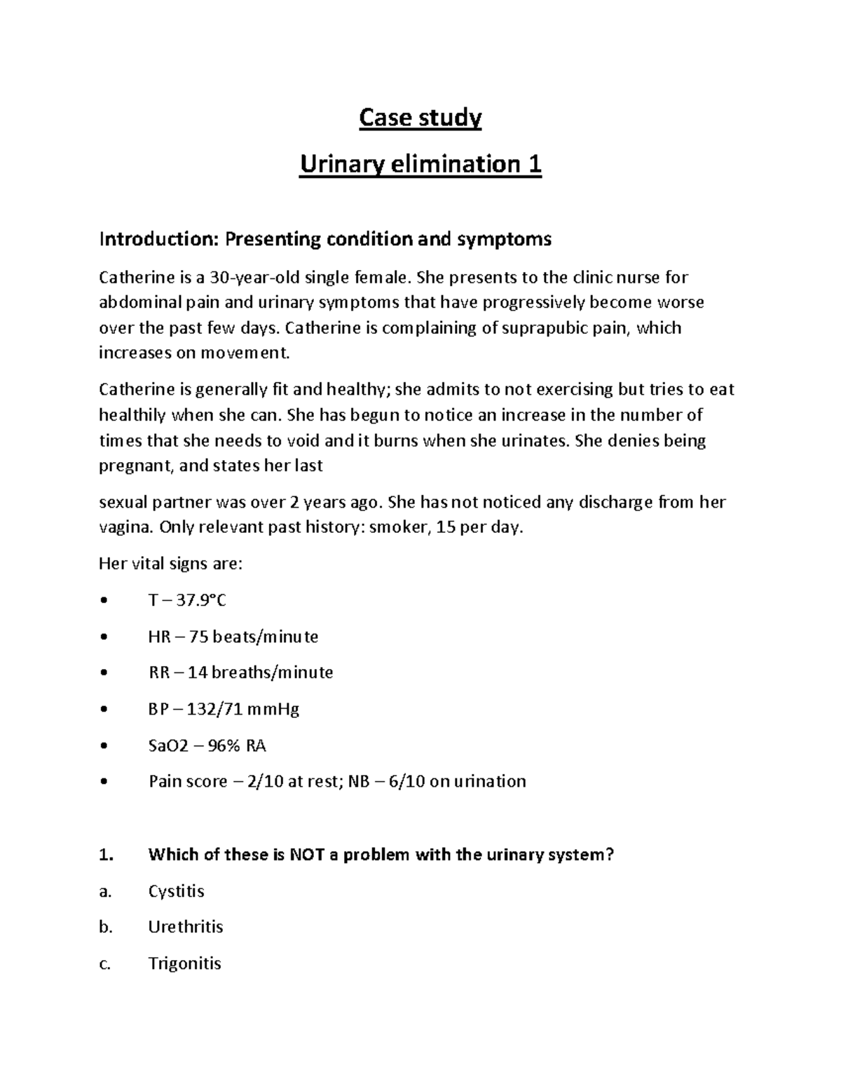 Urinary Elimination 1 Case Study - Case study Urinary elimination 1 ...