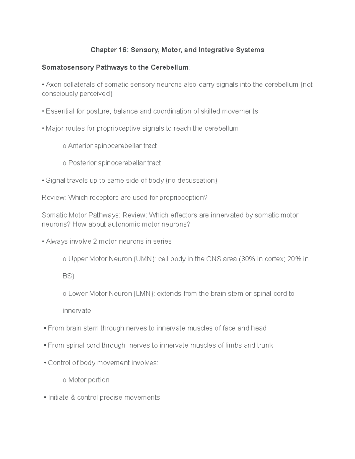 Chapter 16 bio p5 - Chapter 16: Sensory, Motor, and Integrative Systems ...