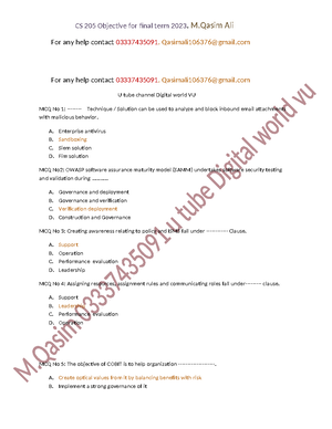 Cs205 M. Qasim past paper & imp topic (1) - Information Security - Studocu
