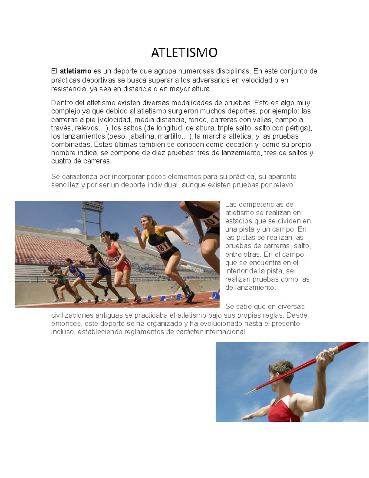 Atletismo - hhhhh - ATLETISMO El atletismo es un deporte que agrupa ...