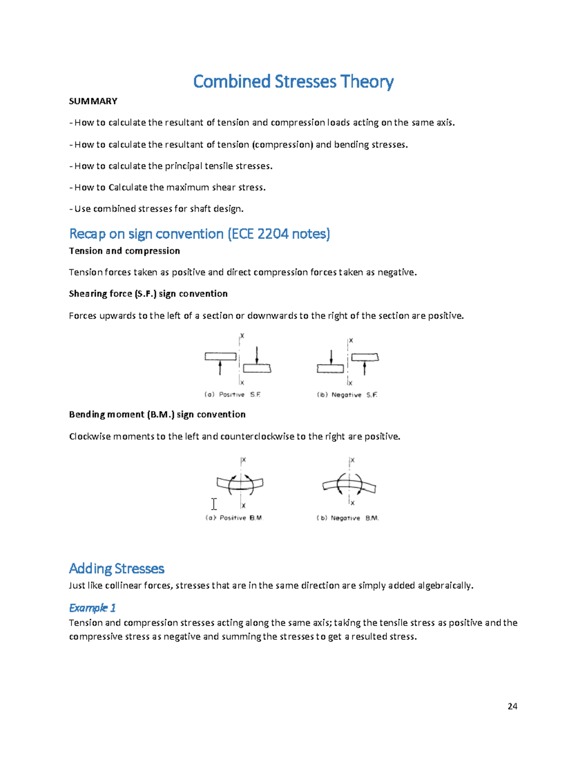 Combined Stresses - pdf - Combined Stresses Theory SUMMARY - Studocu