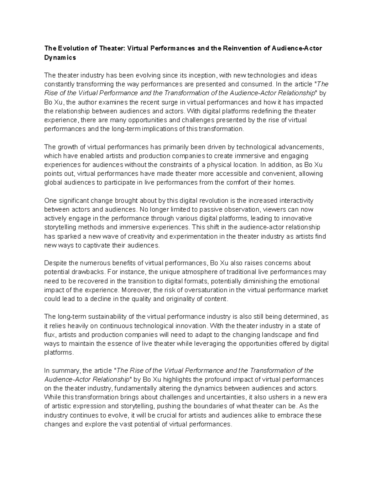 The Evolution of Theater Virtual Performances and the Reinvention of ...