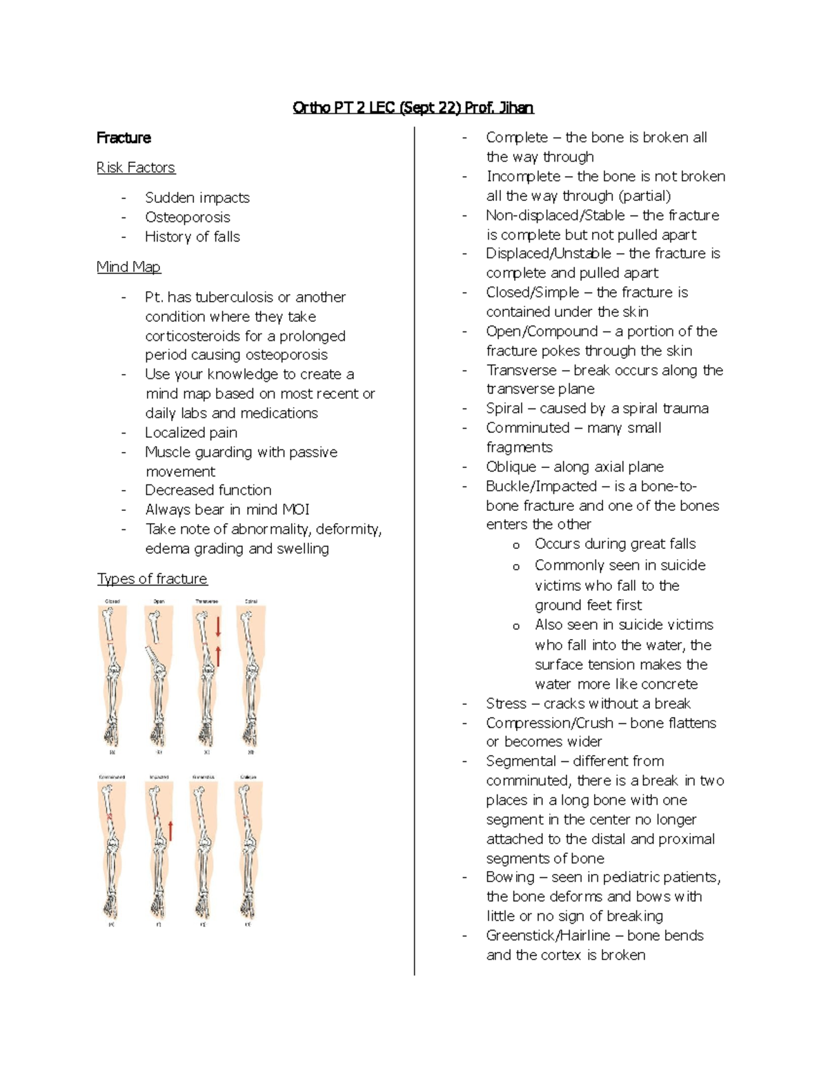 Ortho PT 2 LEC 9 22 - Initial evaluation guide - Ortho PT 2 LEC (Sept ...