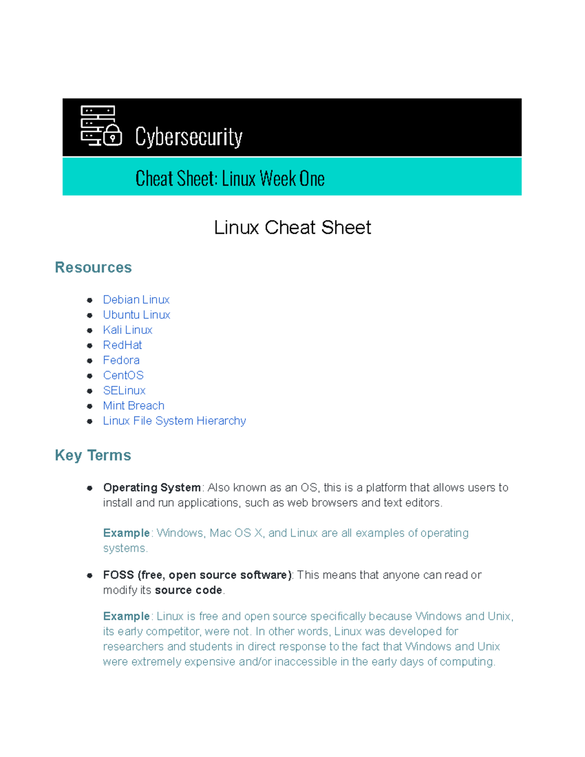 Cheat Sheet Linux Week One - Cybersecurity Cheat Sheet: Linux Week One ...