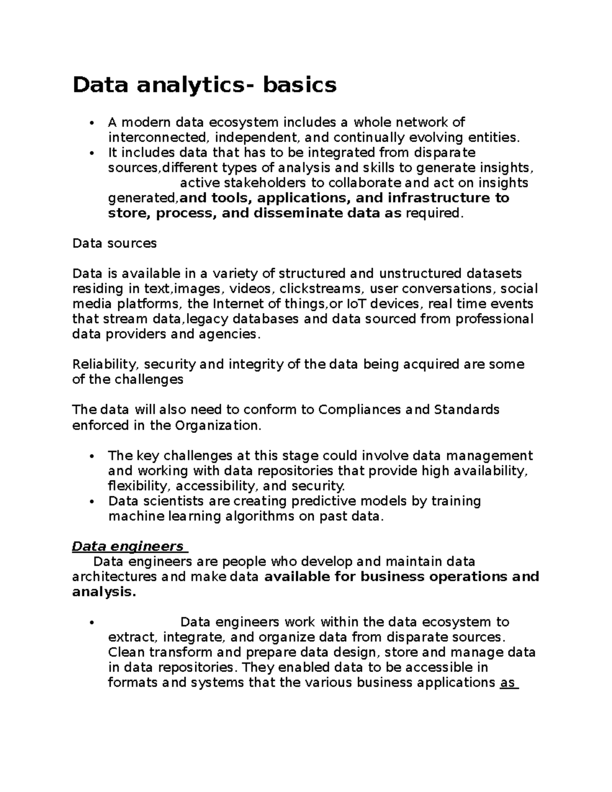 Data Analytics - Data analytics- basics A modern data ecosystem ...