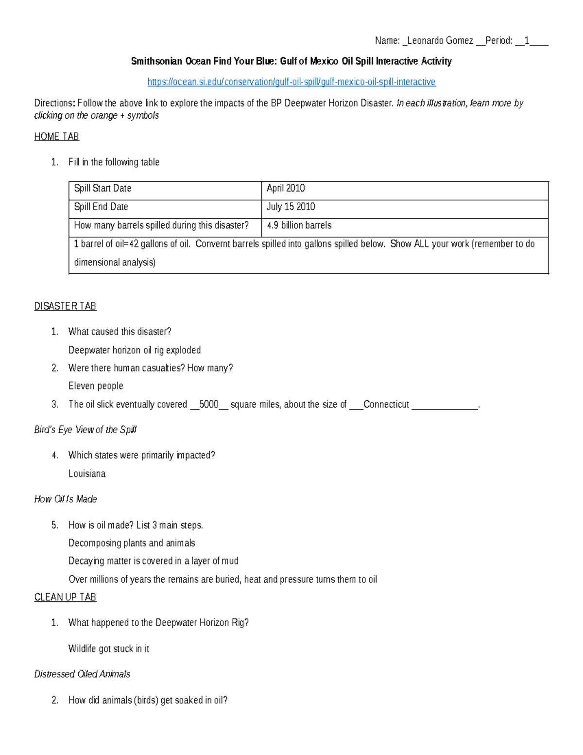 Smithsonian Gulf Oil Spill Interactive Activity-1 - Name: _Leonardo ...