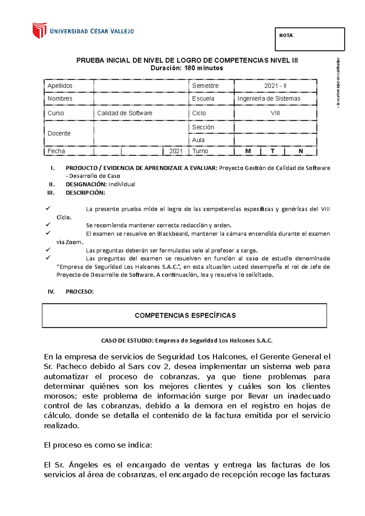 Prueba Inicial PNL III 2021-II - PRUEBA INICIAL DE NIVEL DE LOGRO DE COMPETENCIAS NIVEL III ...