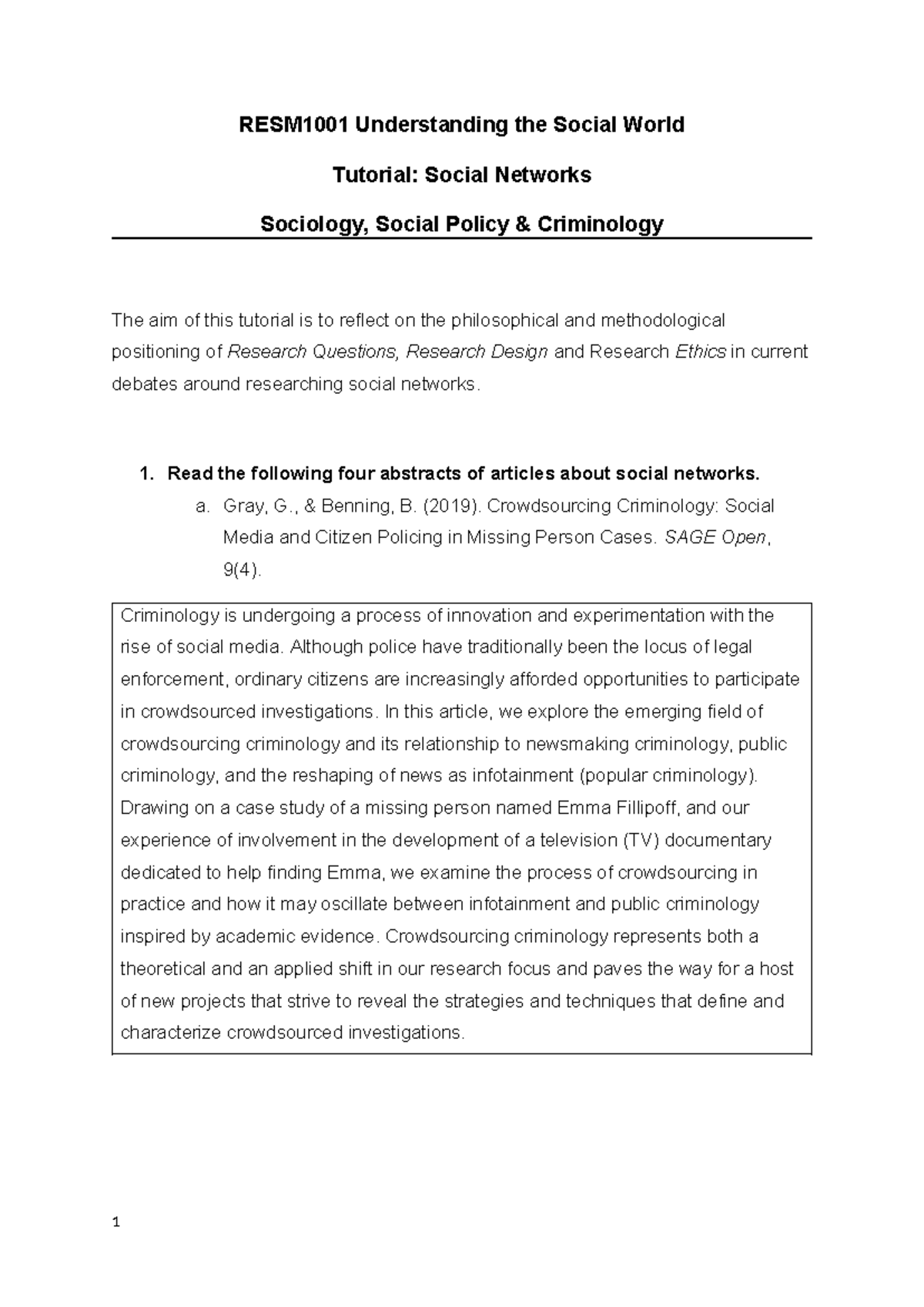 SSPC RESM1001 Tutorial Social Networks - RESM1001 Understanding the ...