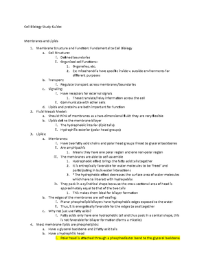 Cell Biology Study Guide - Cell Biology Study Guide: Membranes and ...