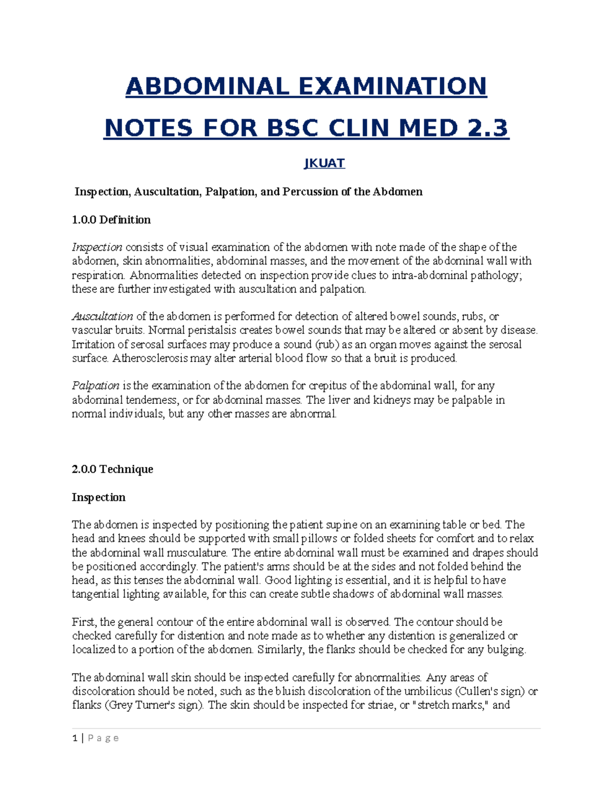 Abdominal Examination Notes FOR BSC 2 - ABDOMINAL EXAMINATION NOTES FOR ...
