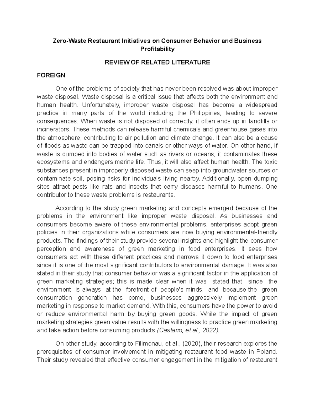 Zero-Waste RRL - Sample rrl - Zero-Waste Restaurant Initiatives on ...