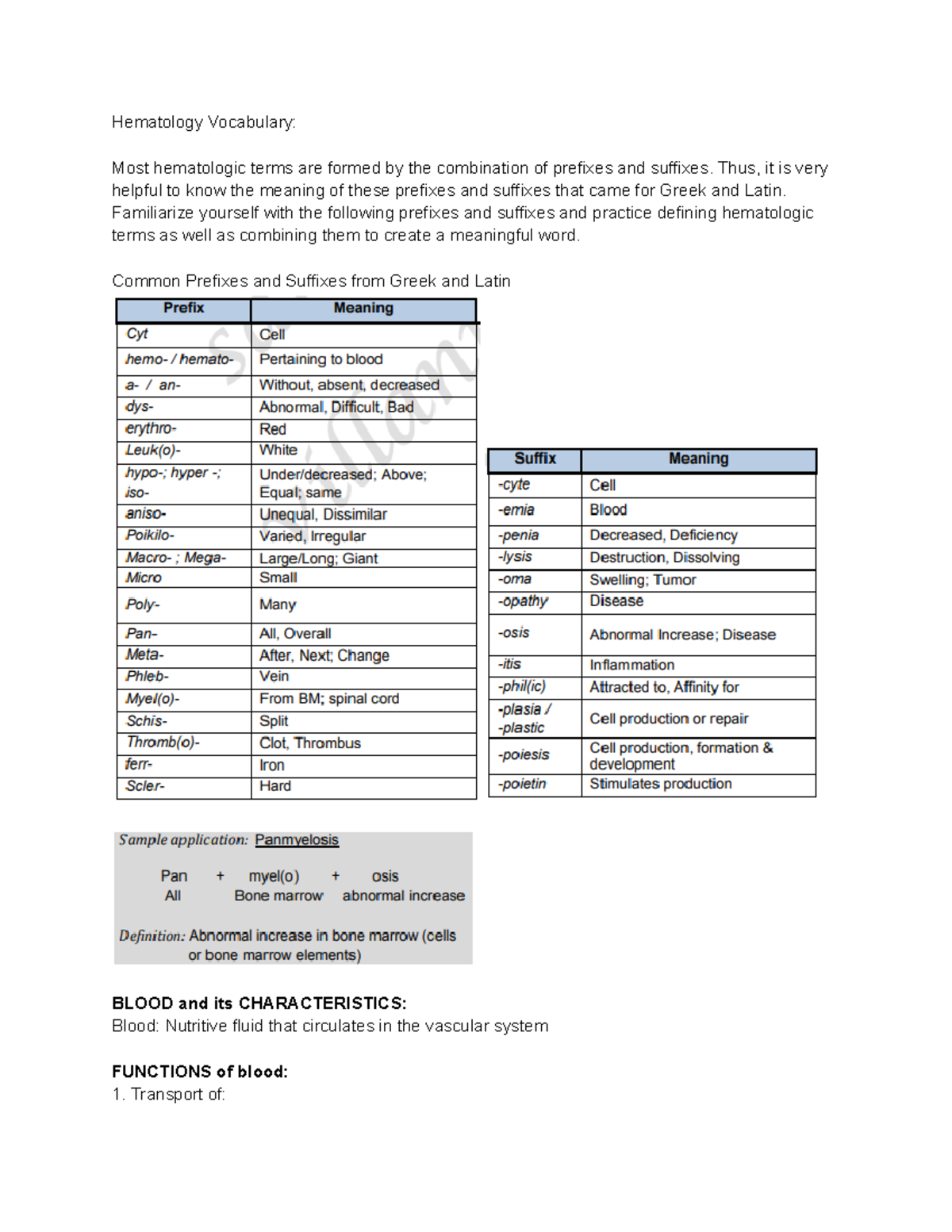 Chapter 1 Introduction TO Hematology - Hematology Vocabulary: Most ...