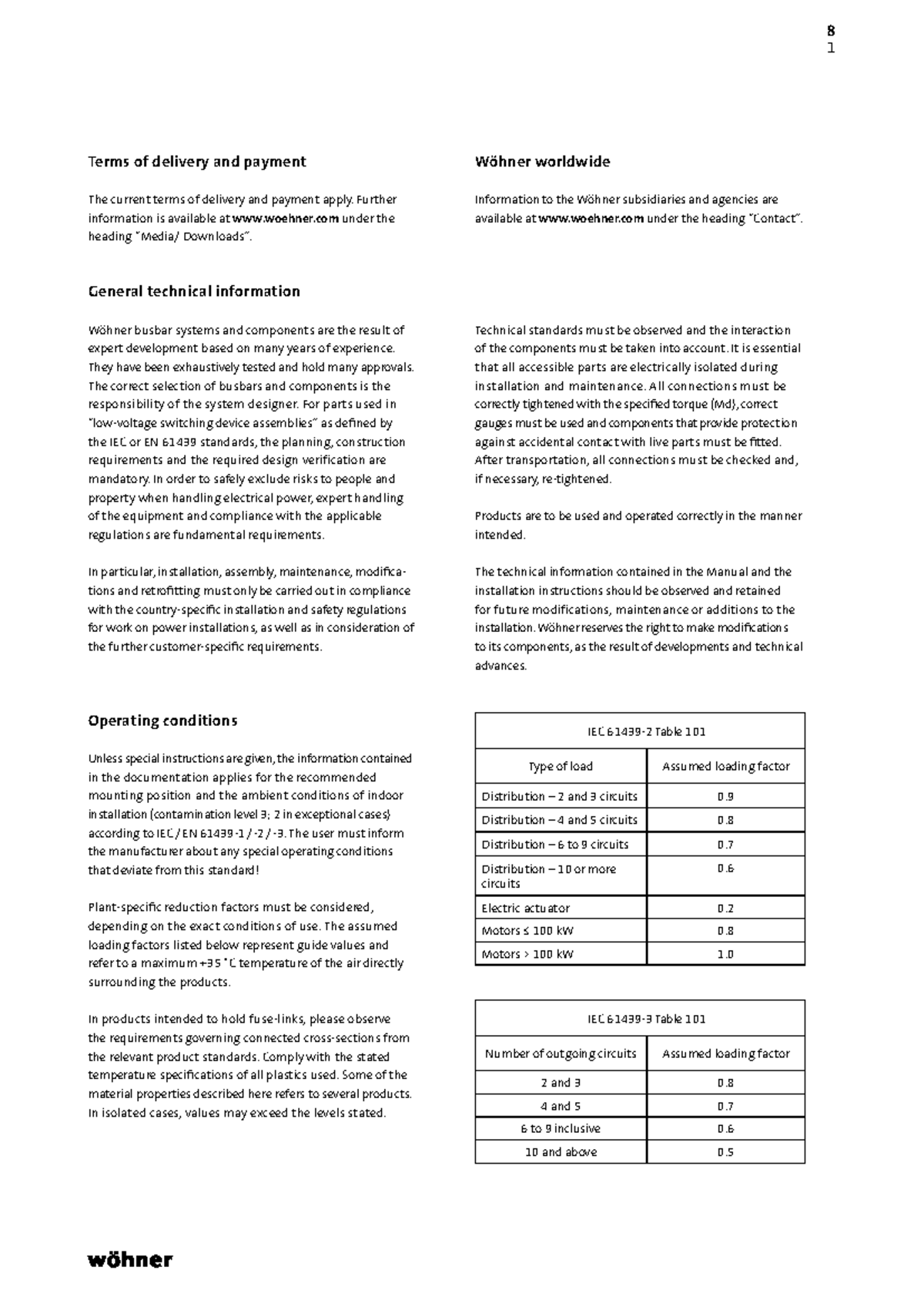 DOK TEH Allgemeine-Hinweise - General technical information Terms of delivery and payment Wöhner ...
