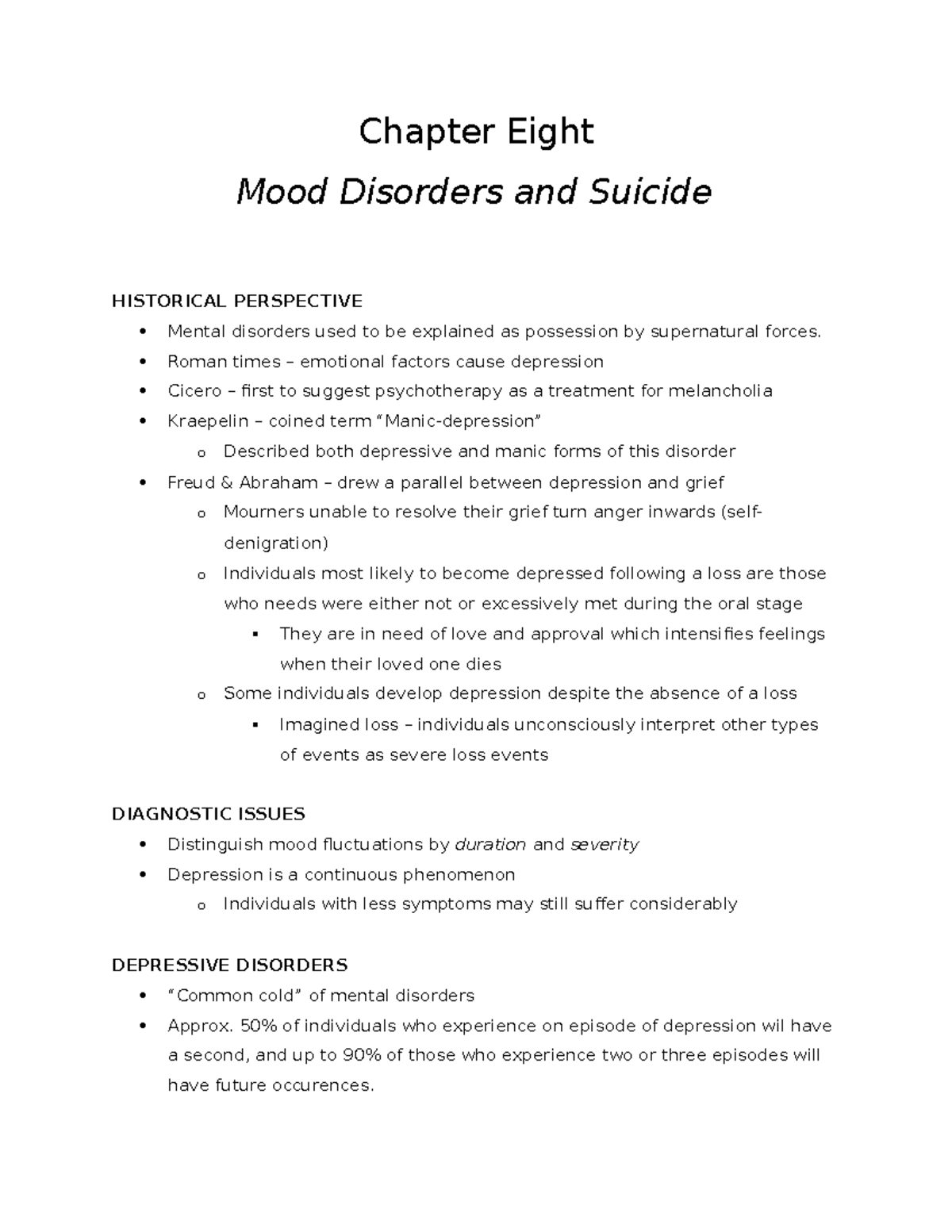 Mood Disorders and Suicide - Abnormal Psychology - Chapter Eight Mood ...