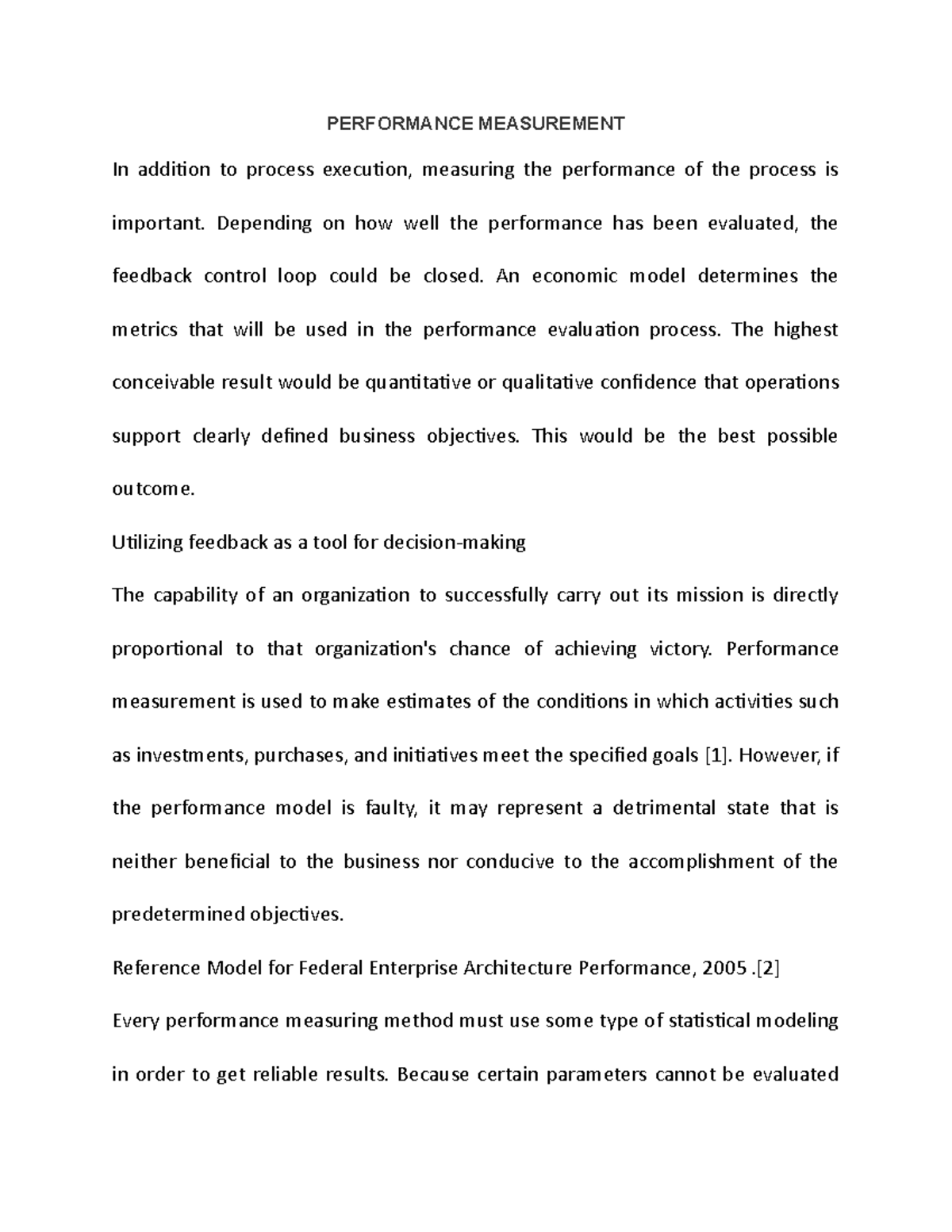 Performance measurement - PERFORMANCE MEASUREMENT In addition to ...