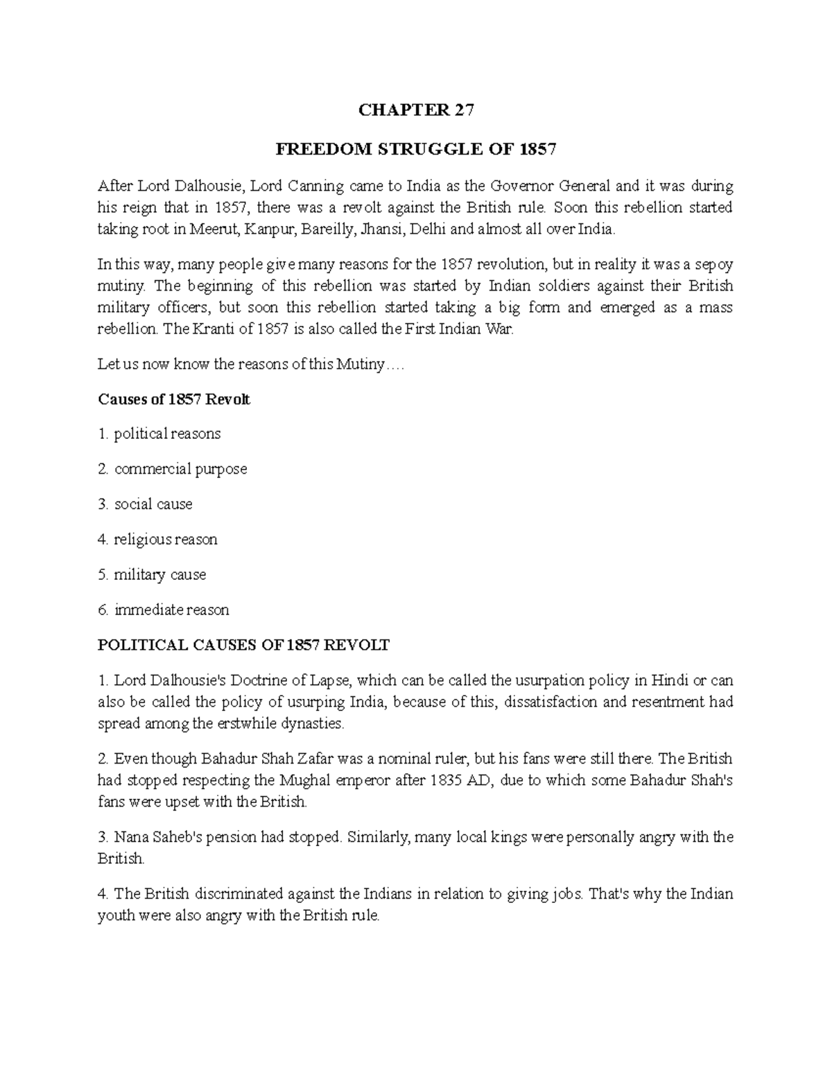 Chapter 27 Freedom Struggle OF 1857 - CHAPTER 27 FREEDOM STRUGGLE OF ...