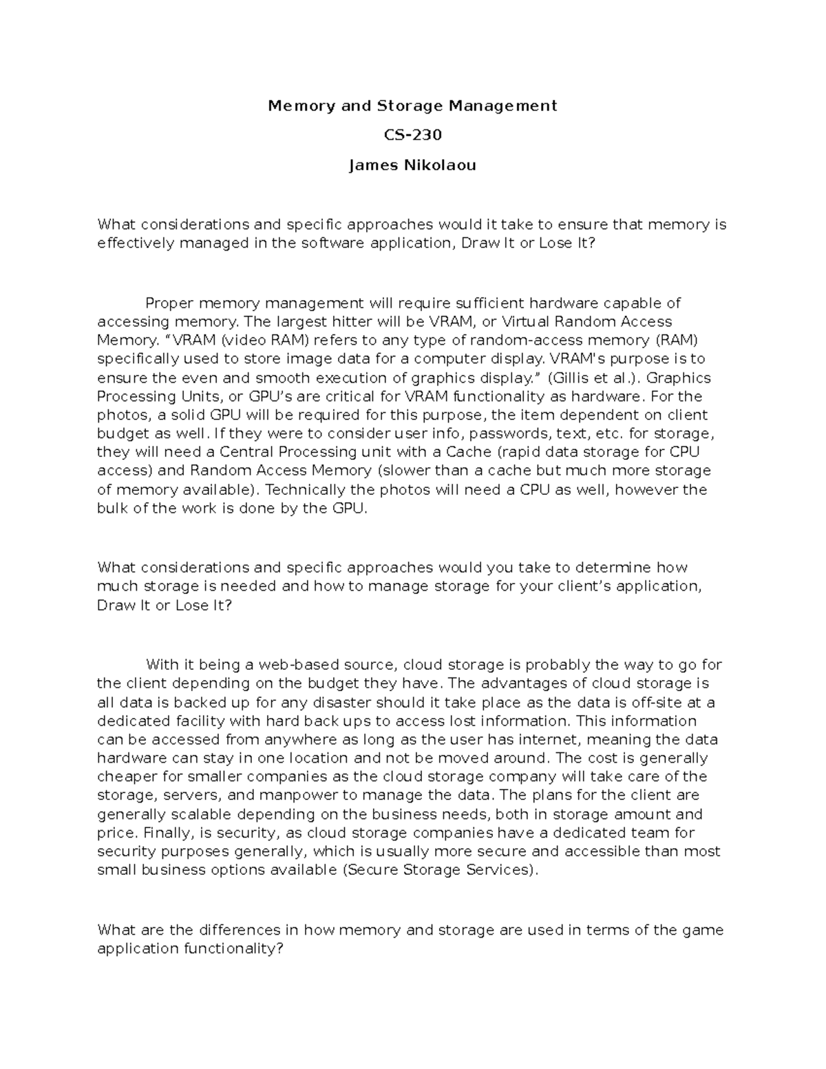 CS 230 Module 6 Memory and Storage - Memory and Storage Management CS- James Nikolaou What - Studocu