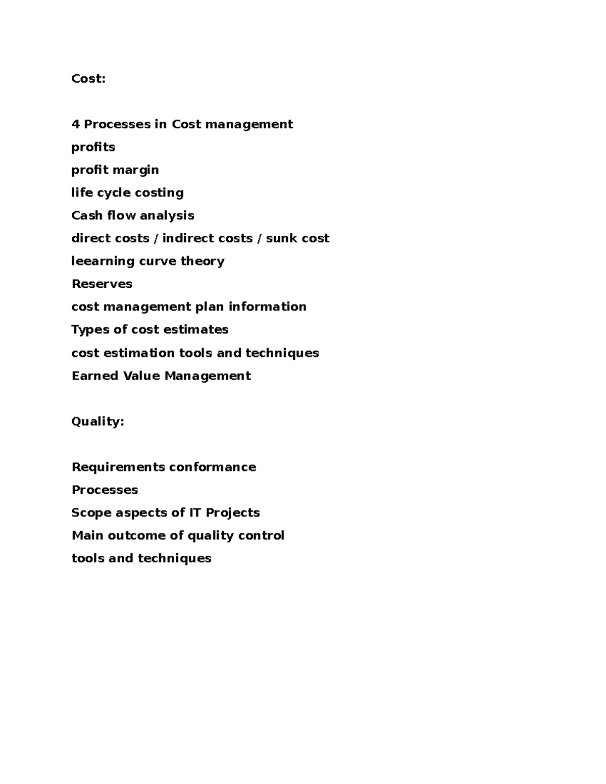 Cost - study module - Bachelor of Science in Industrial Engineering ...