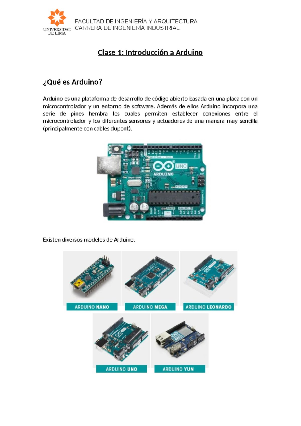 Arduino C1 Introduccion - ####### CARRERA DE INGENIERÍA INDUSTRIAL Clase 1: Introducción a ...